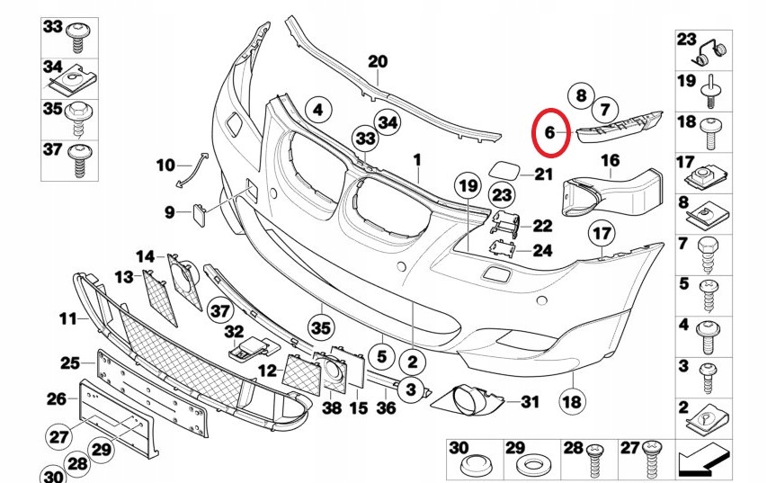 BMW E60 E61 ślizg zderzaka mocowanie M PAKIET OE - 13609547653 ...