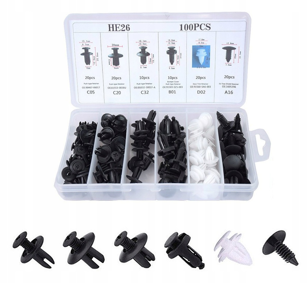 KOŁKI SPINKI KLIPSY SAMOCHODOWE DO AUTA 100 SZT - 13235790271 ...