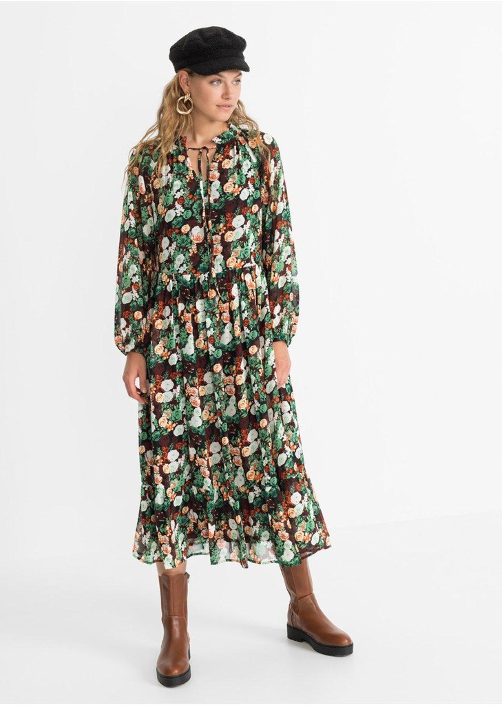 RAINBOW DŁUGA SUKIENKA SZYFONOWA W KWIATY 42 - 14017955211 - oficjalne archiwum Allegro