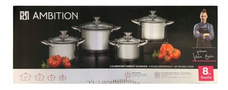 Ambition Zestaw garnków Gusto 8 el. 5l-3l-2l-1,5l - 14275459844 - oficjalne archiwum Allegro