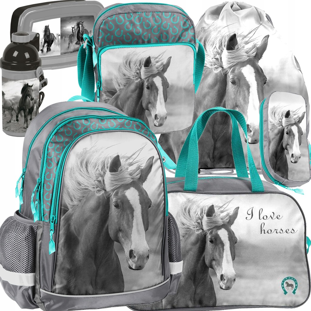 DUŻY PLECAK SZKOLNY Z KONIEM KOŃ KONIE ZESTAW PASO - 7334091451 - oficjalne archiwum Allegro