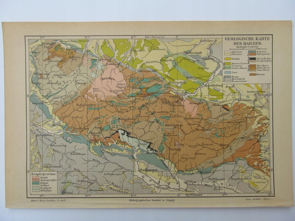 GEOLOGIA GÓRY HARZ NIEMCY mapa geologiczna 1889 r. - 7745100427 ...