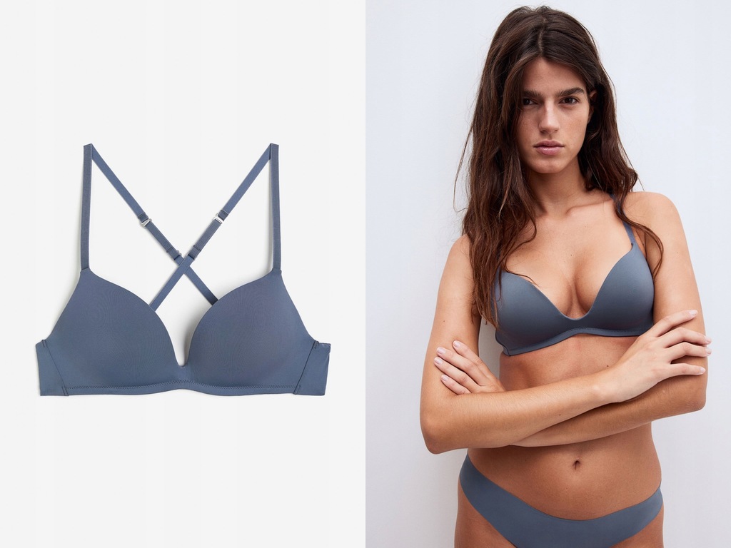 H&M Biustonosz push-up z mikrofibry 85C NOWA KOLEKCJA NIEBIESKI - 15006122918 - oficjalne ...