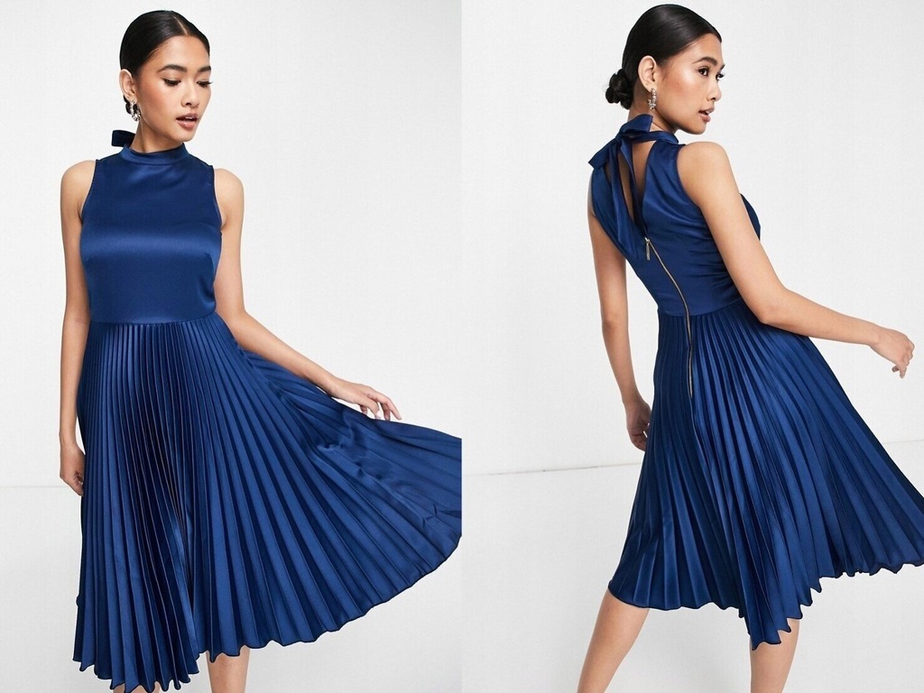 Closet London Granatowa plisowana sukienka midi 38 - 13520977009 - oficjalne archiwum Allegro