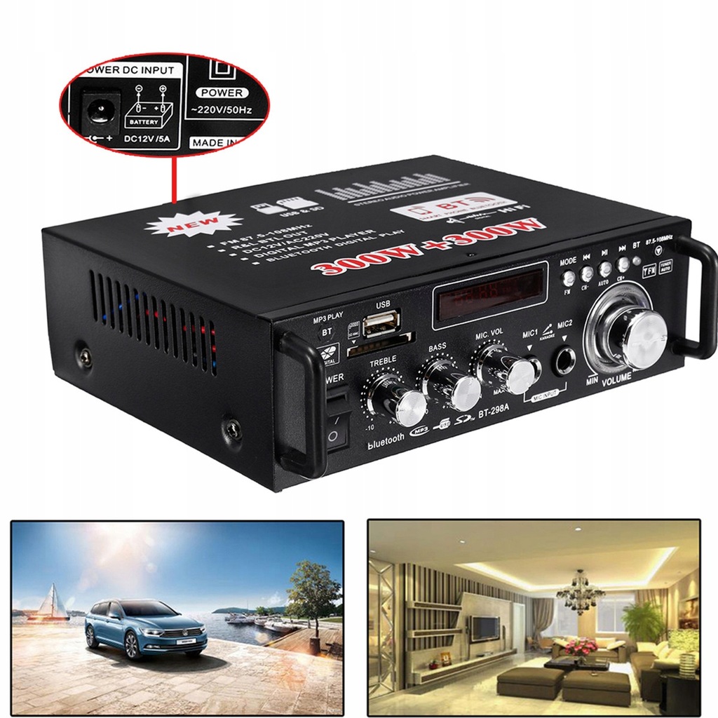 WZMACNIACZ AMPLITUNER BLUETOOTH FM RADIO MP3 HI-FI - 11187324650 - oficjalne archiwum Allegro