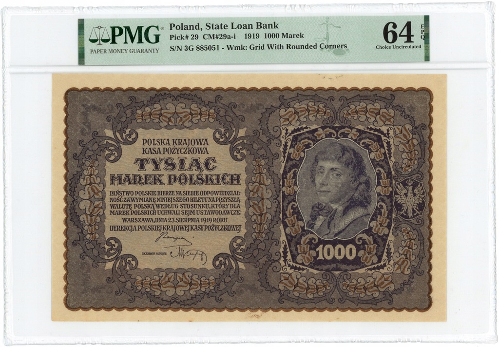 1.000 marek polskich 1919 - III Serja G - PMG 64 EPQ - 14525324901 - oficjalne archiwum Allegro