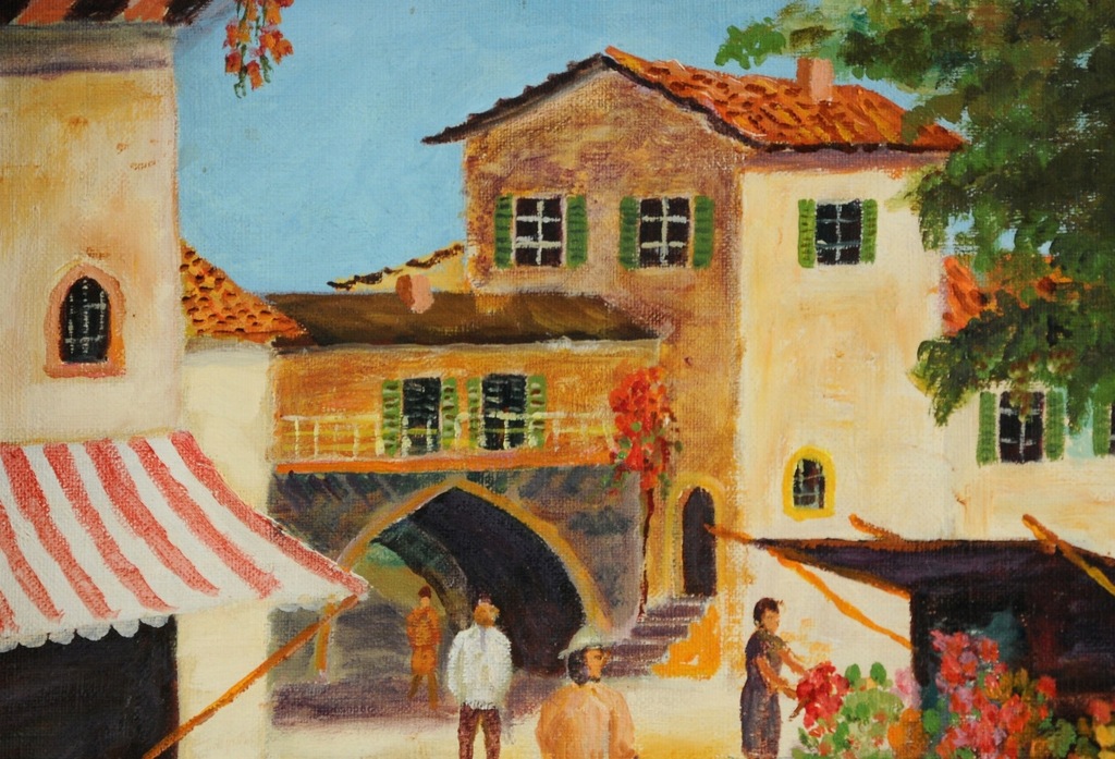 VILHELM HANSEN "WŁOSKI PEJZAŻ MIEJSKI" PIĘKNY OBRAZ OLEJNY 1967 ROK ...