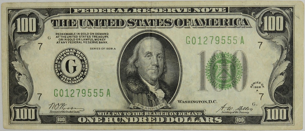 19.di.USA, 100 Dol.1928 A FR NOTE rzadki, St.3+ - 14929453720 ...