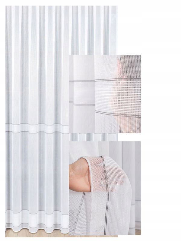 Firany Do Salonu Z Taśmą Wave Do Fal Firana Biała Zdobiona Pasy sz ...