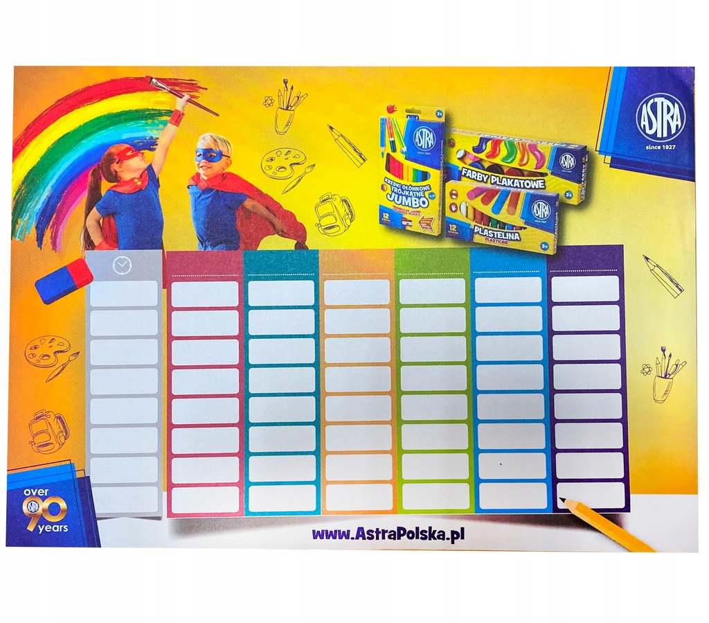 Plan lekcji z kolorowanką dla dzieci A4 kids Astra - 12710278398 - oficjalne archiwum Allegro