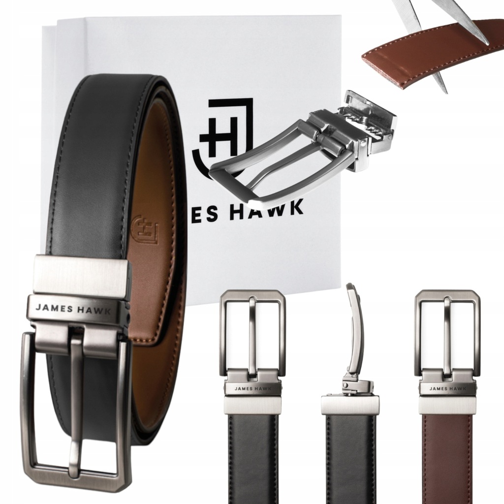 Dwustronny skórzany pasek męski do spodni Czarny i Jasny brąz James ...