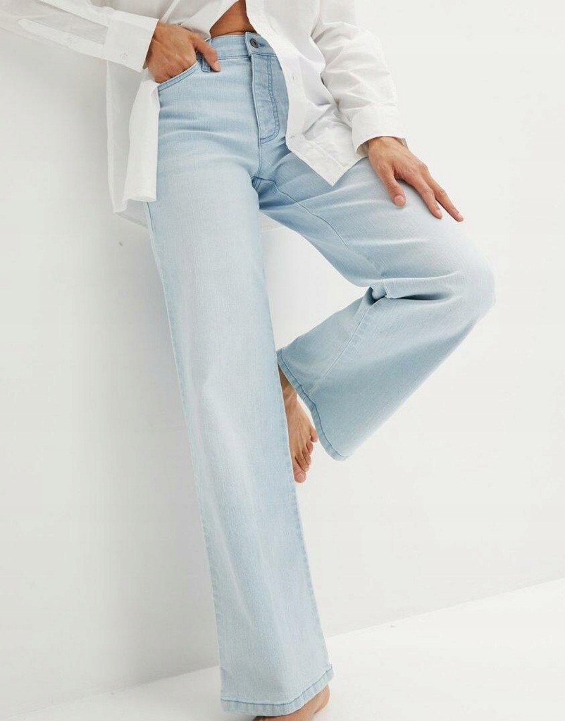 BONPRIX SPODNIE JEANS GUZIKI WYSOKI STAN SZEROKIE NOGAWKI 6BD NE5__XXL - 15030113859 - oficjalne ...