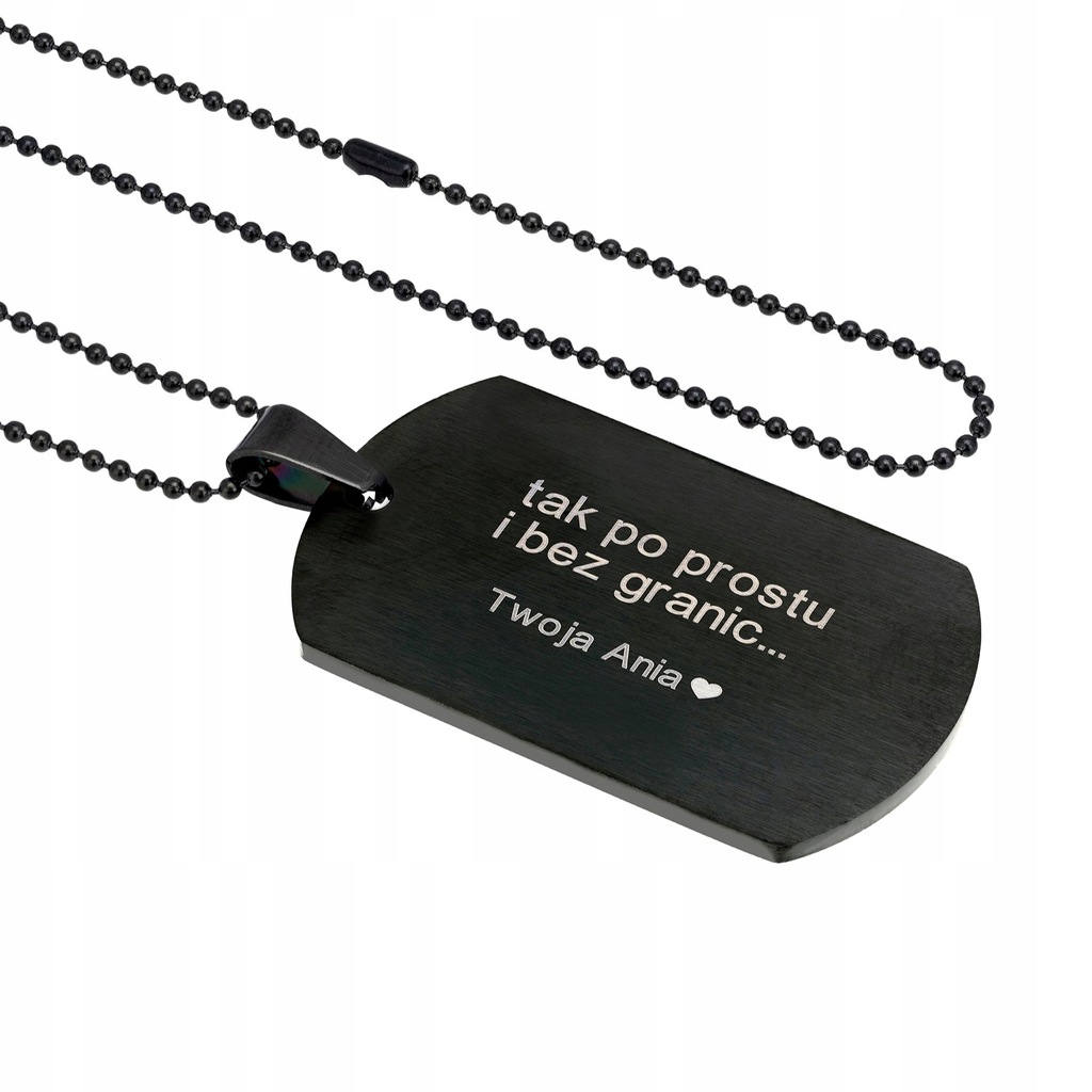 Nieśmiertelnik czarny z grawerem stal nierdzewna 316L prezent dla niego - 14142518470 ...