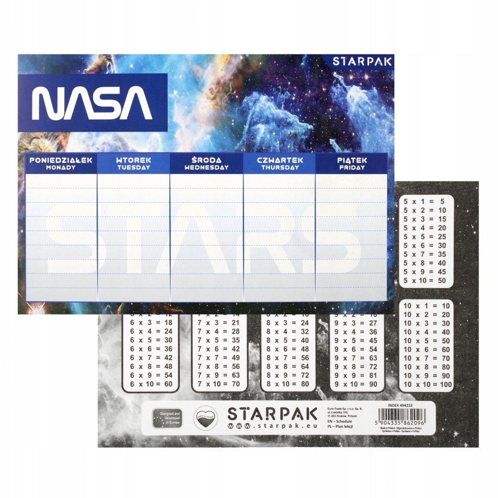 Plan lekcji z tabliczką mnożenia A5 NASA STARPAK 4 - 13326291676 - oficjalne archiwum Allegro