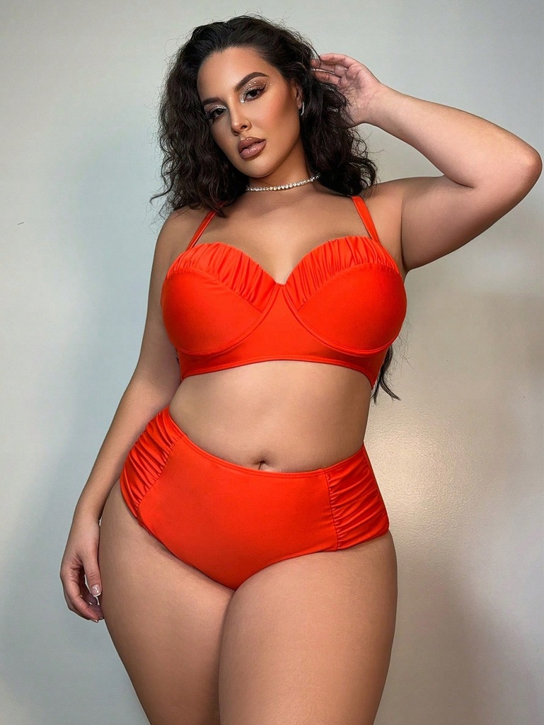 STRÓJ KĄPIELOWY DWUCZĘŚCIOWY Z WYSOKIM STANEM POMARAŃCZOWY SHEIN XXL 44 - 16680691667 ...