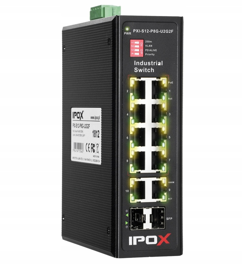 Switch gigabitowy PoE 8-port +2 RJ45 +2 SFP IPOX - 14137285785 ...