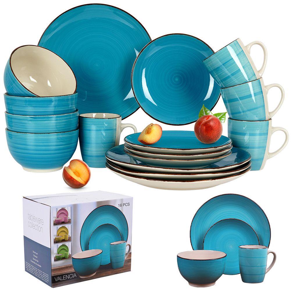 Zestaw OBIADOWY komplet serwis niebieski modny - 12617127911 ...