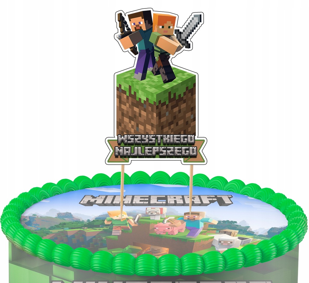 TOPPER NA TORT MINECRAFT DEKORACJA NA URODZINY - 13690840719 ...