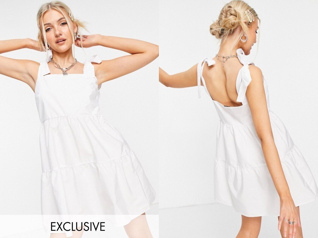 Stradivarius Biała sukienka mini z popeliny M - 12671125861 - oficjalne archiwum Allegro