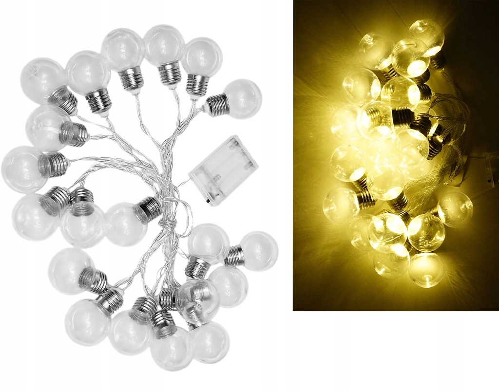 LAMPKI GIRLANDA 20 LED ozdobne ŻARÓWKI NA BATERIE - 10947010068 - oficjalne archiwum Allegro