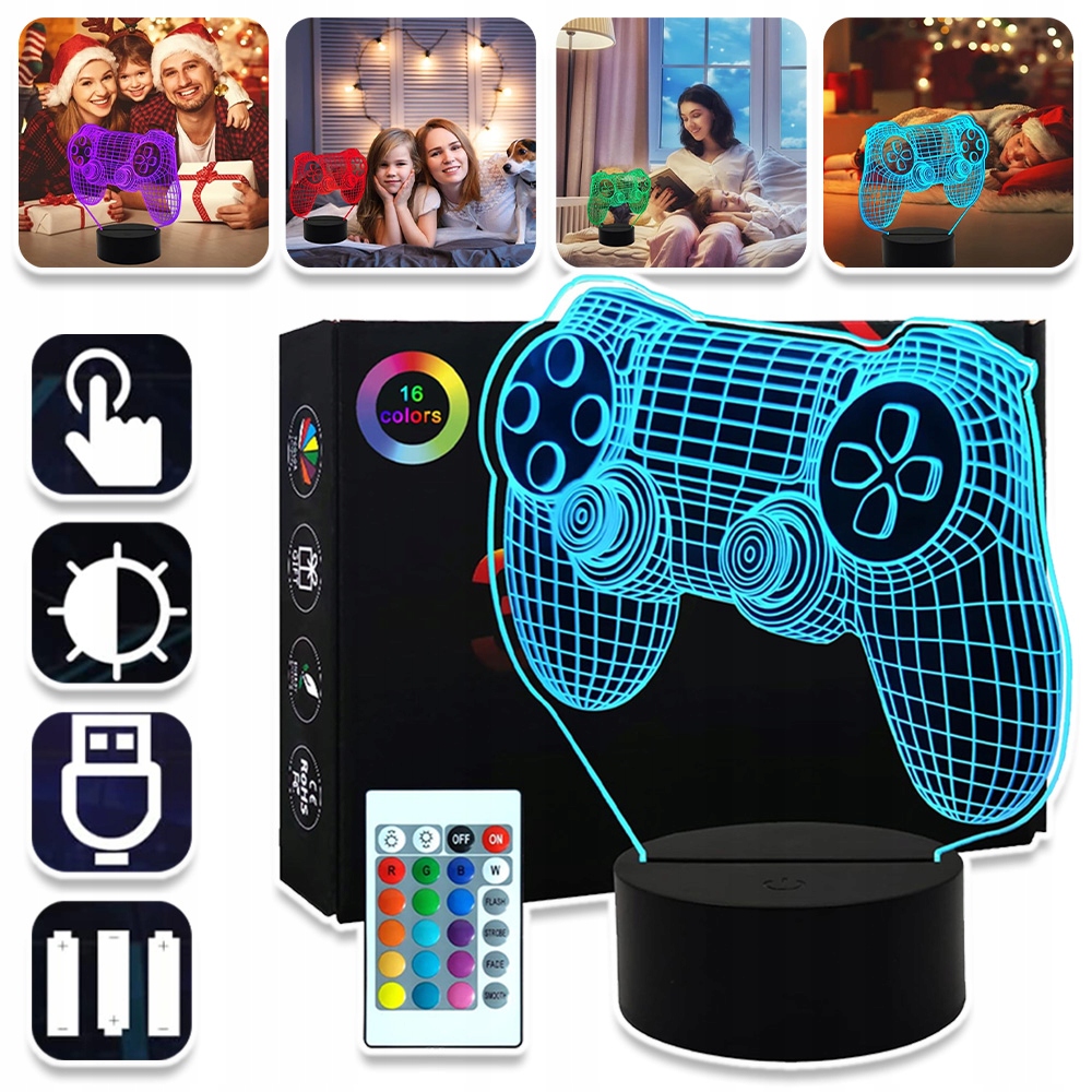 LAMPKA STOŁOWA NOCNA NA BIURKO 3D LED GAMEPAD KONTROLER GAMING DEKORACJI - 16802877796 ...