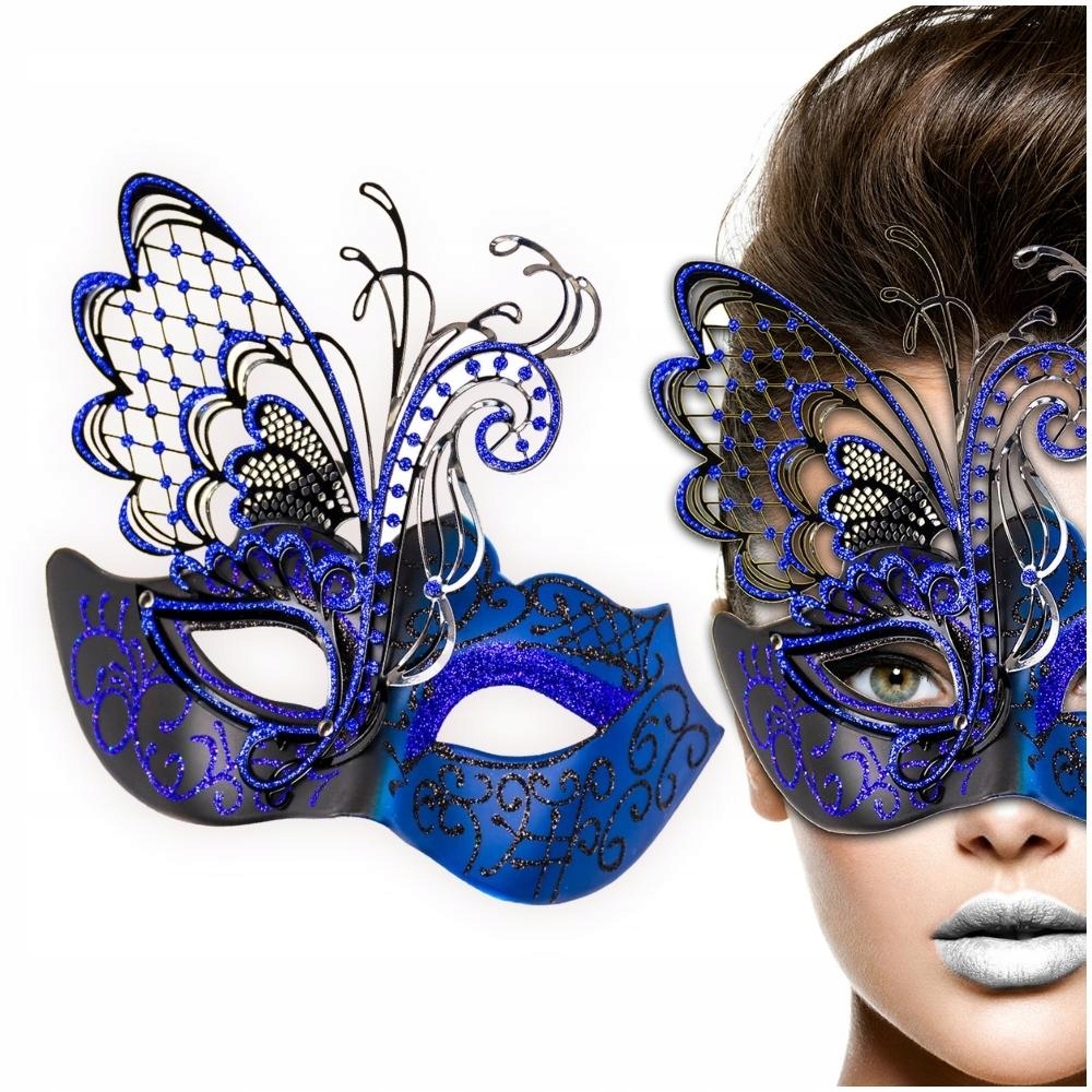 MASKA KARNAWAŁOWA WENECKA STRÓJ OPASKA NA OCZY DAMSKA CZARNA MOTYL BAL ...