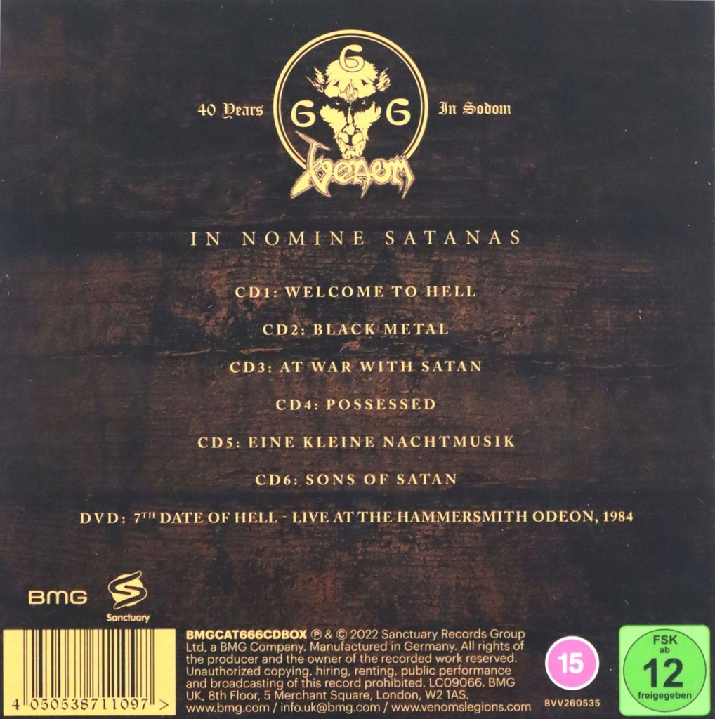Купить VENOM: IN NOMINE SATANAS [BOX] [6CD]+[DVD]: отзывы, фото и характеристики на Aredi.ru ...