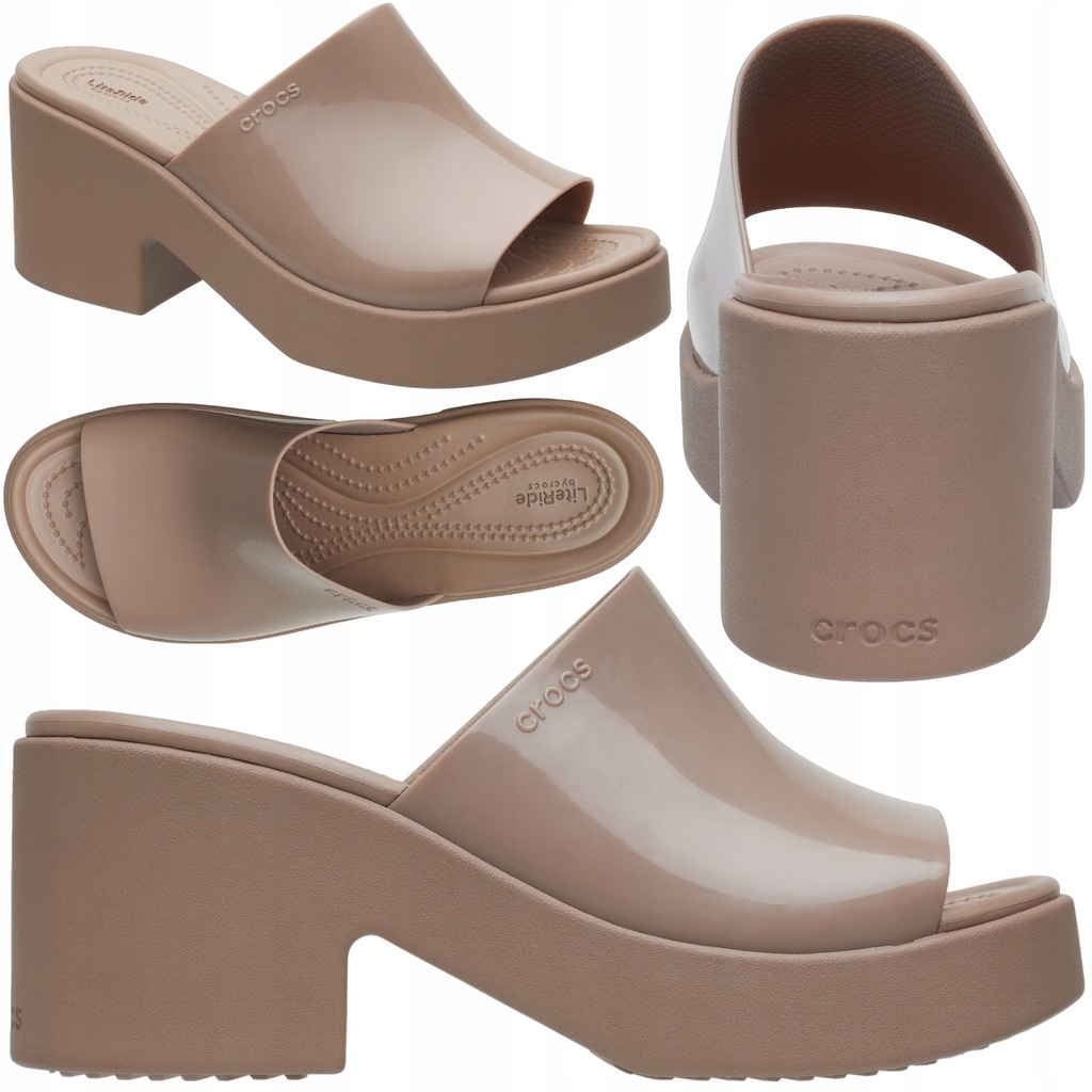 damskie klapki na koturnie crocs wygodne lekkie brązowe eleganckie 36 ...