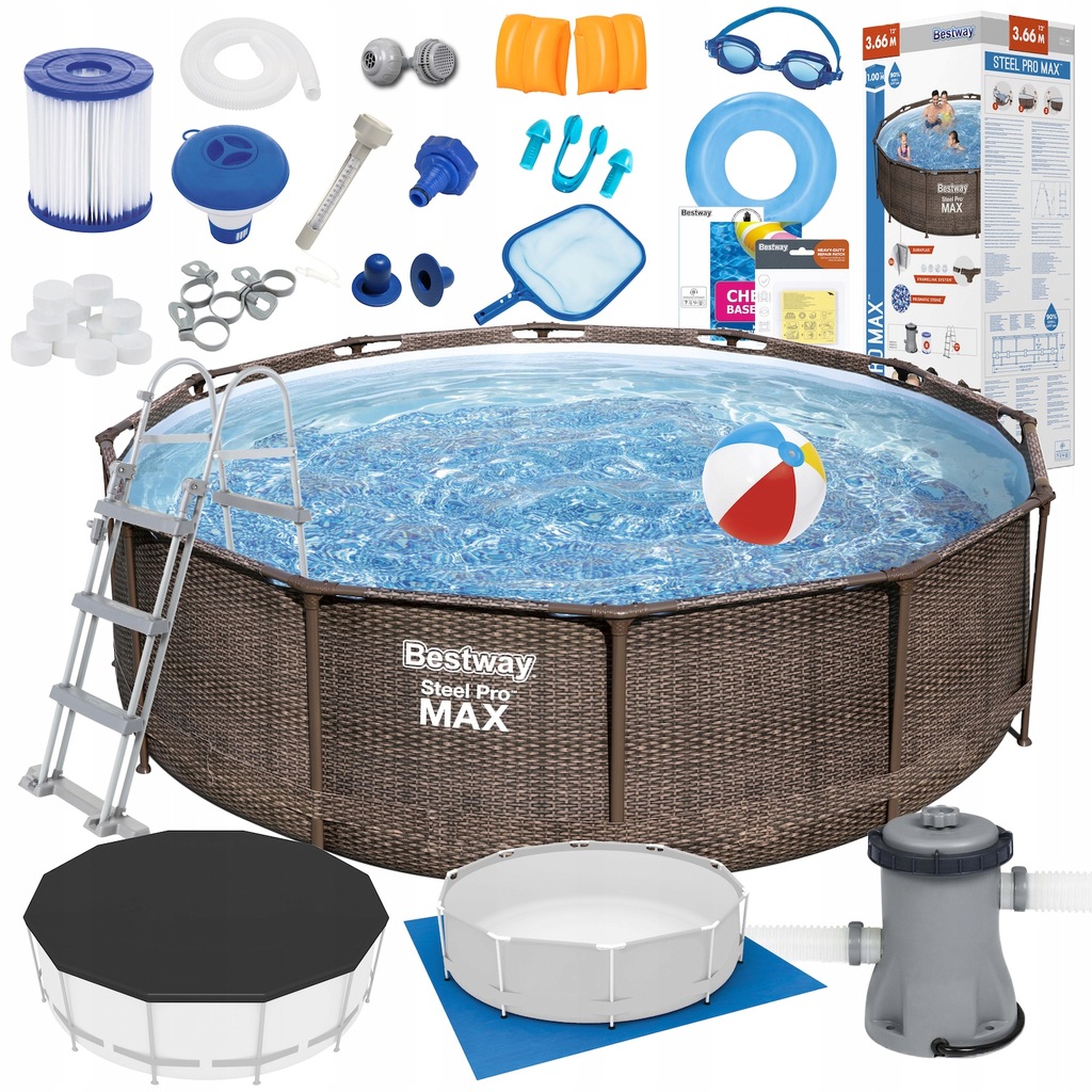 BASEN STELAŻOWY BESTWAY 366x100 ZESTAW 25w1 56709 - 12236951213 - oficjalne archiwum Allegro