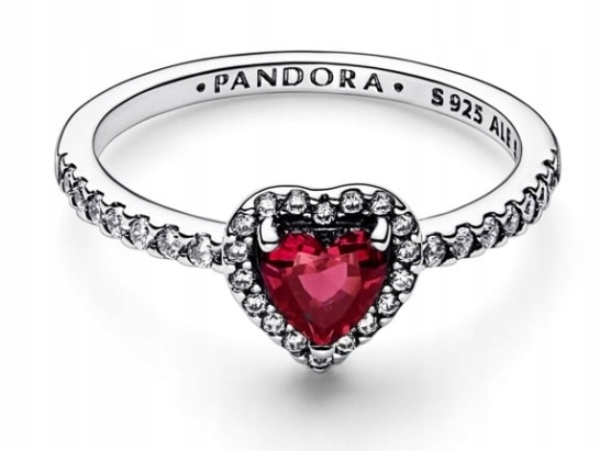 Pandora Pierścionek czerwone serce 198421C02 - 60 - 13213286730 ...