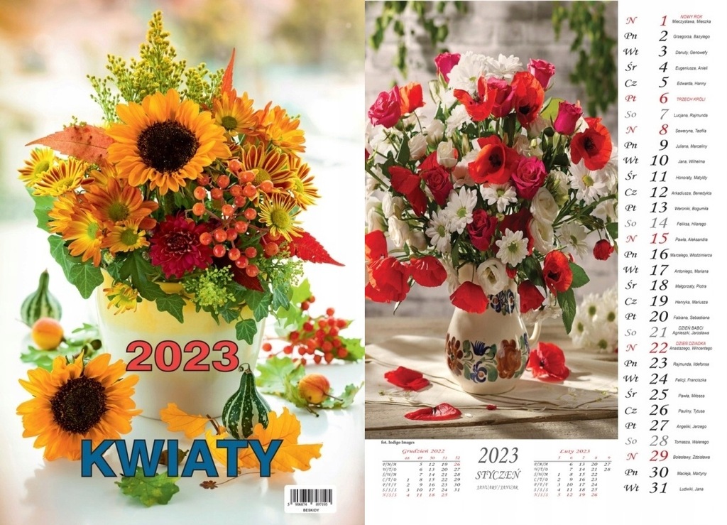 Kalendarz 2023 Ścienny Wieloplanszowy Kwiaty - 12860386272 - oficjalne archiwum Allegro
