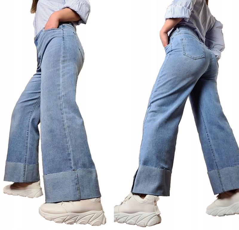 spodnie FLARE jeans SZEROKIE nogawki PODWINIĘTE - 13337401983 - oficjalne archiwum Allegro