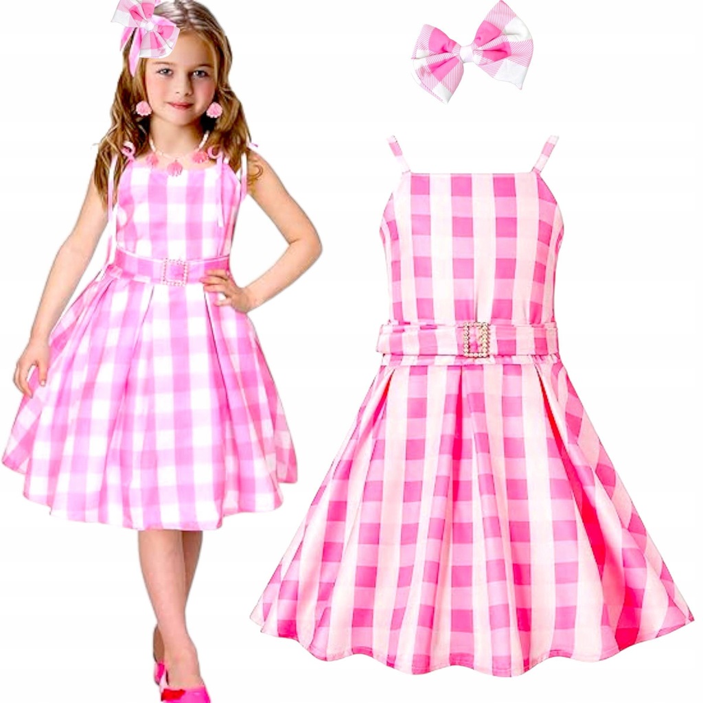 KOSTIUM BARBIE PRZEBRANIE DLA DZIEWCZYNKI STRÓJ SUKIENKA KOKARDKA L 130-140 - 14696038389 ...