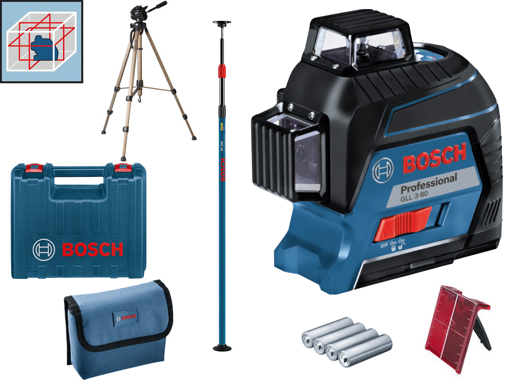 BOSCH GLL3-80 laser krzyżowy liniowy statyw tyczka - 7166199418 - oficjalne archiwum Allegro