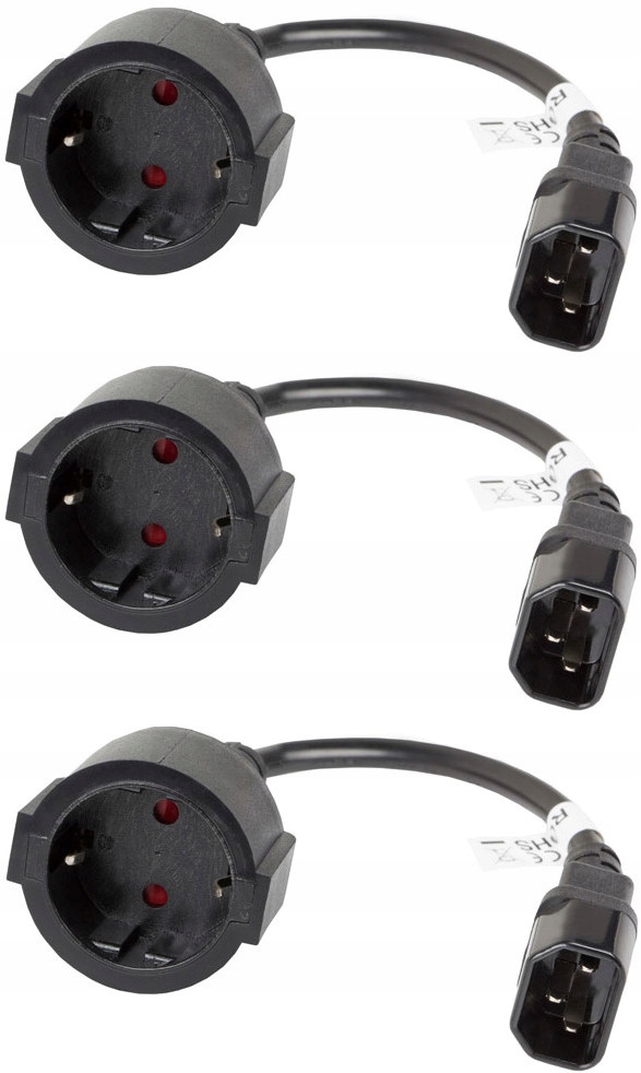 3X KABEL ZASILAJĄCY ADAPTER PRZEJŚCIÓWKA IEC320 C14 GNIAZDO WTYK SCHUKO UPS - 15099824764 ...