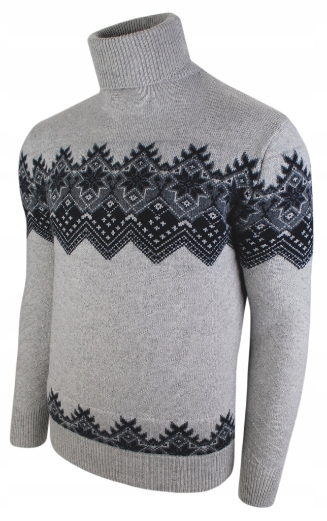XL-Wełniany sweter-golf wzór norweski turecki 93/1 - 12819200247 ...