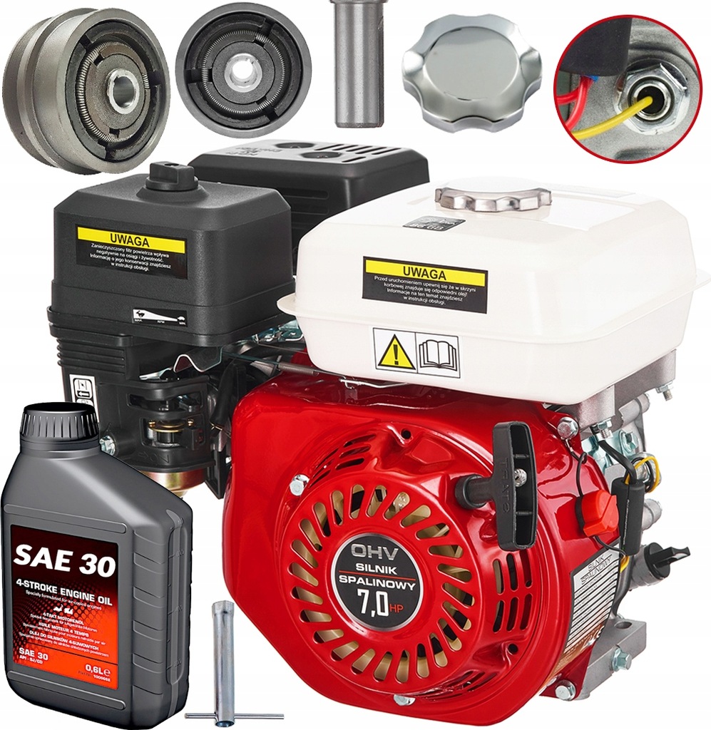 SILNIK SPALINOWY 7KM GX160 20MM + OLEJ + SPRZĘGŁO - 8316039401 - oficjalne archiwum Allegro
