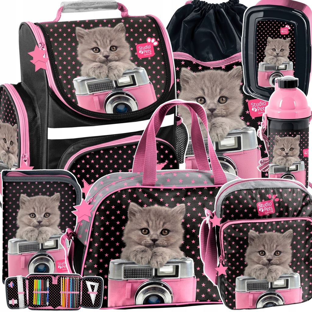 TORNISTER SZKOLNY ZESTAW Z KOTKIEM DLA DZIEWCZYNKI - 8023374595 - oficjalne archiwum Allegro