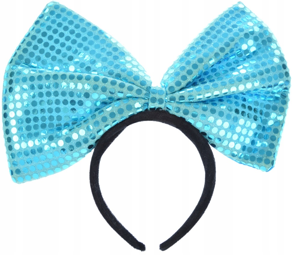 Opaska na Głowę Duża KOKARDA Niebieska CEKINY Disco Lata 80 Karnawał ...