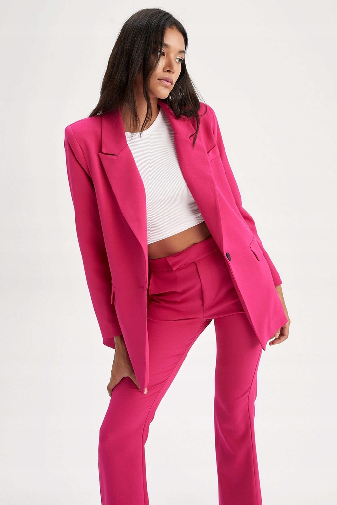 R55X01 MARYNARKA RÓŻOWA FUKSJA ELEGANCKA DŁUGA OVERSIZE DEFACTO 40 - 14556683131 - oficjalne ...