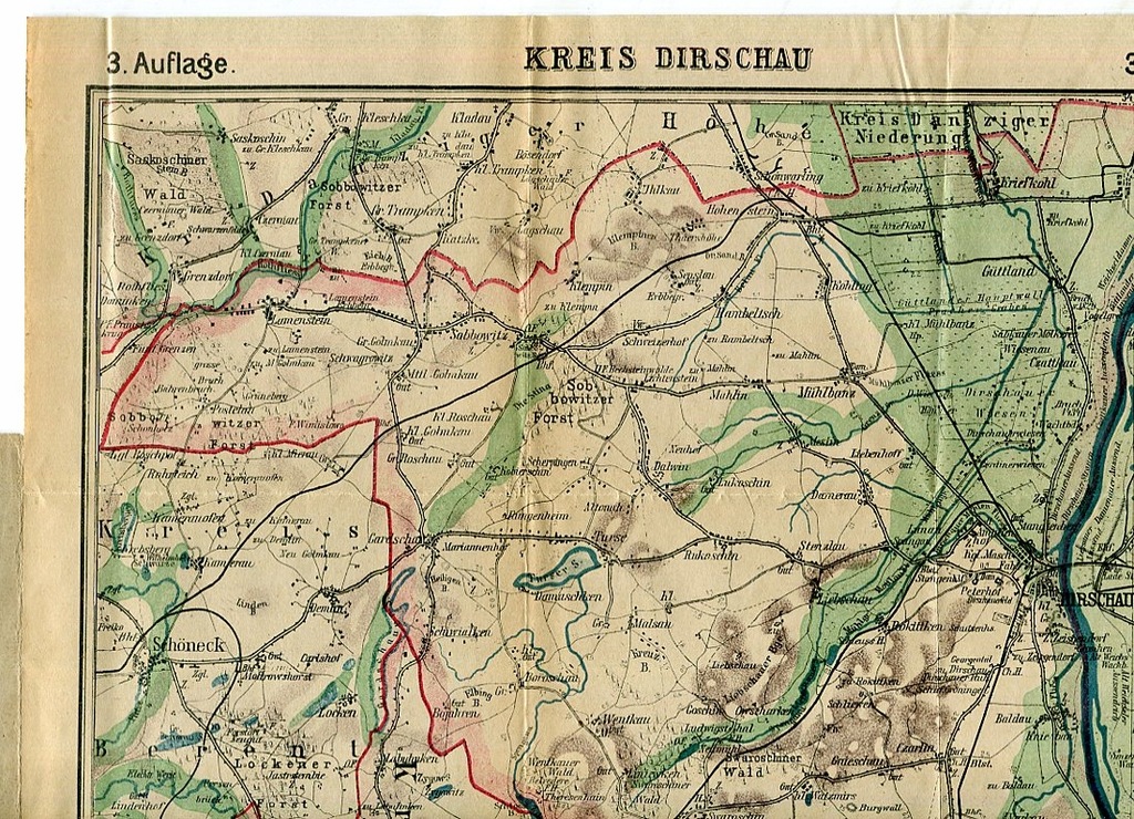 TCZEW i OKOLICE / Kreis DIRSCHAU :: przedwojenna mapa : 1918 rok ...