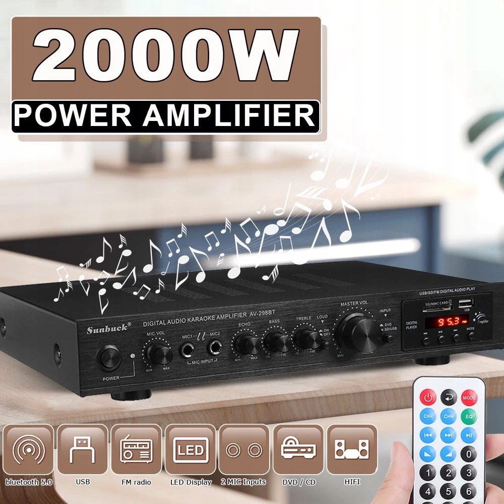 AMPLITUNER WZMACNIACZ HI-FI STEREO BLUETOOTH RADIO CYFROWY WZMACNIACZ USB - 15922585477 ...