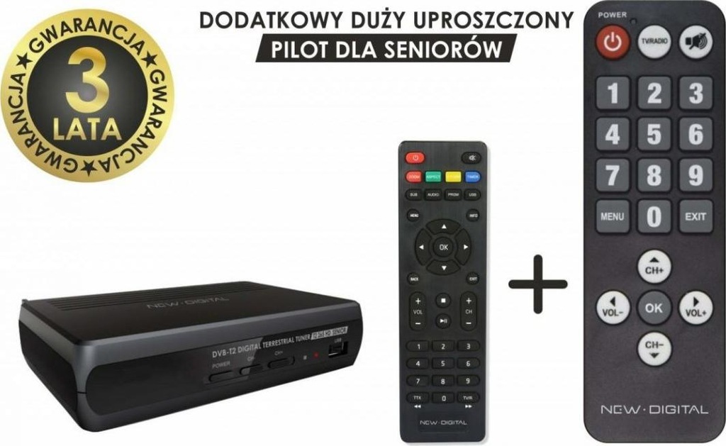 TUNER Dekoder DVB-T2 dla Seniora - Dwa Piloty ! - 12309769426 ...