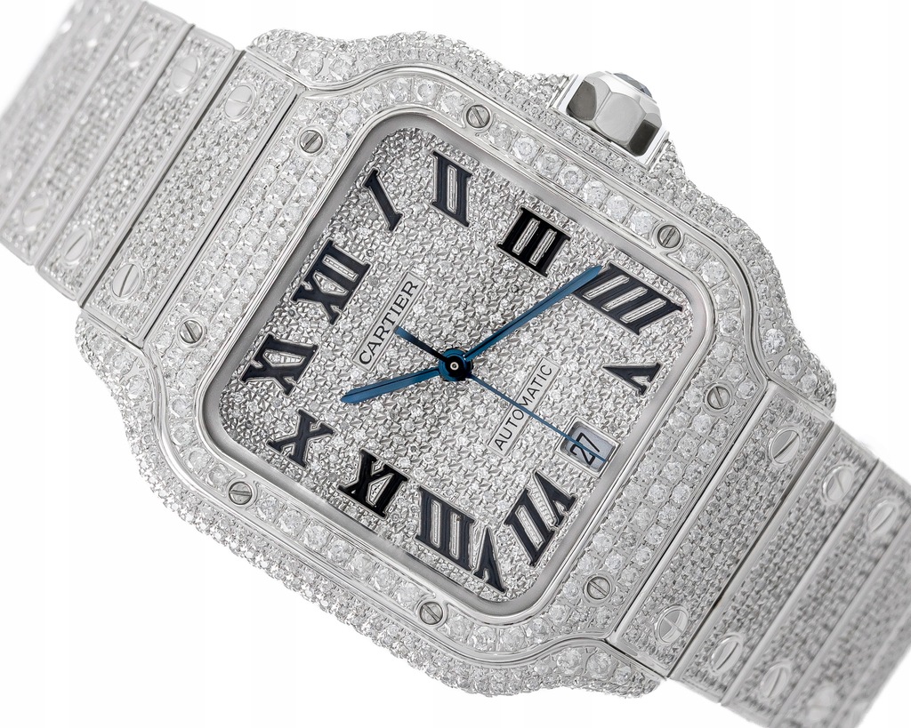 CARTIER SANTOS STEEL FULL ICED OUT CUSTOM DIAMONDS REF. WSSA0018 FULL ...