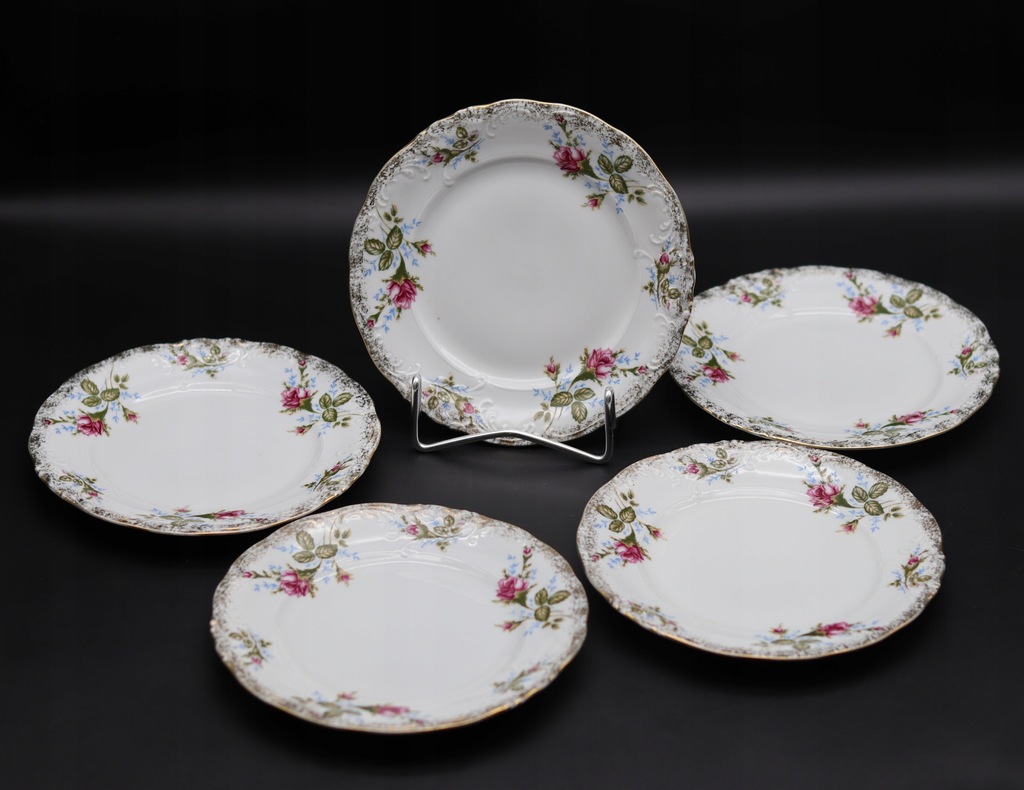 Talerze deserowe, Iwona z różą, 5 szt - 12733949132 - oficjalne archiwum Allegro