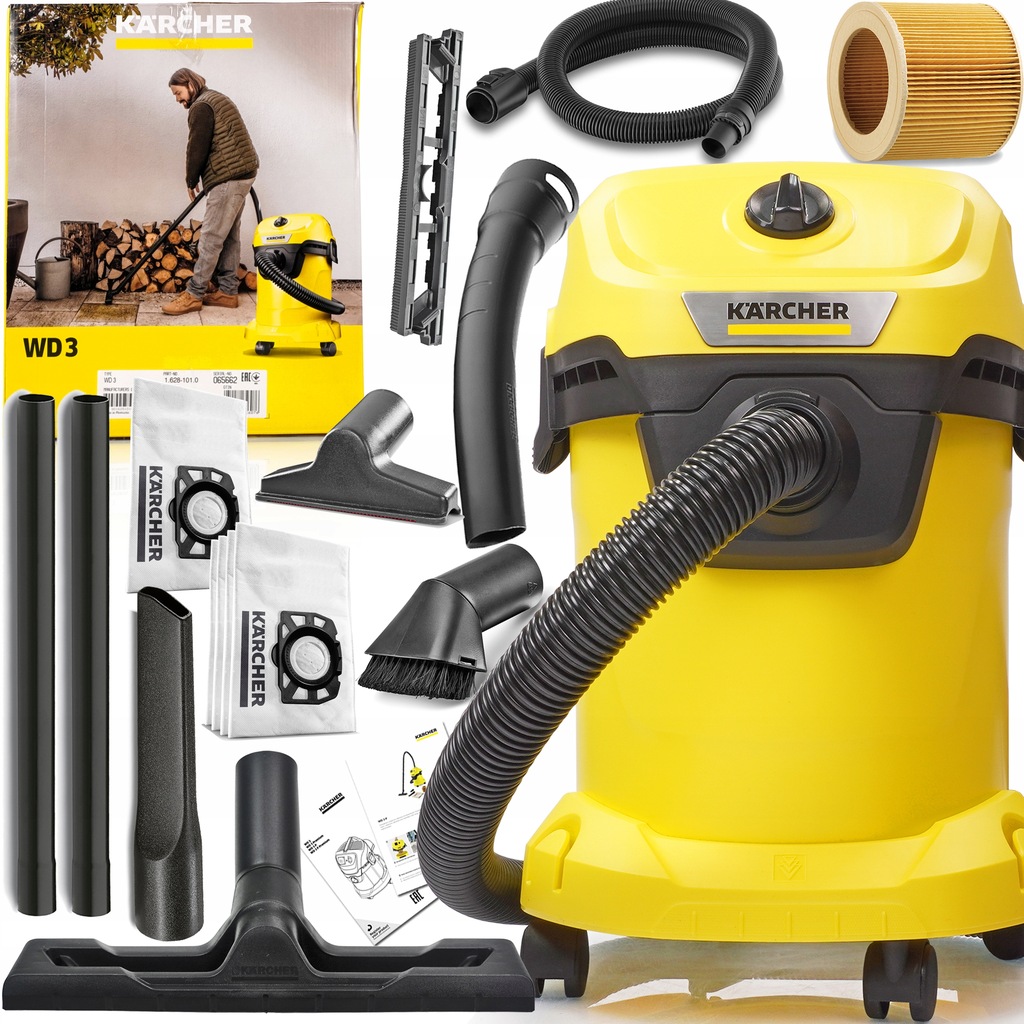 KARCHER ODKURZACZ WD3 NOWY +ZESTAW WORKÓW I SSAWEK - 11749107075 - oficjalne archiwum Allegro