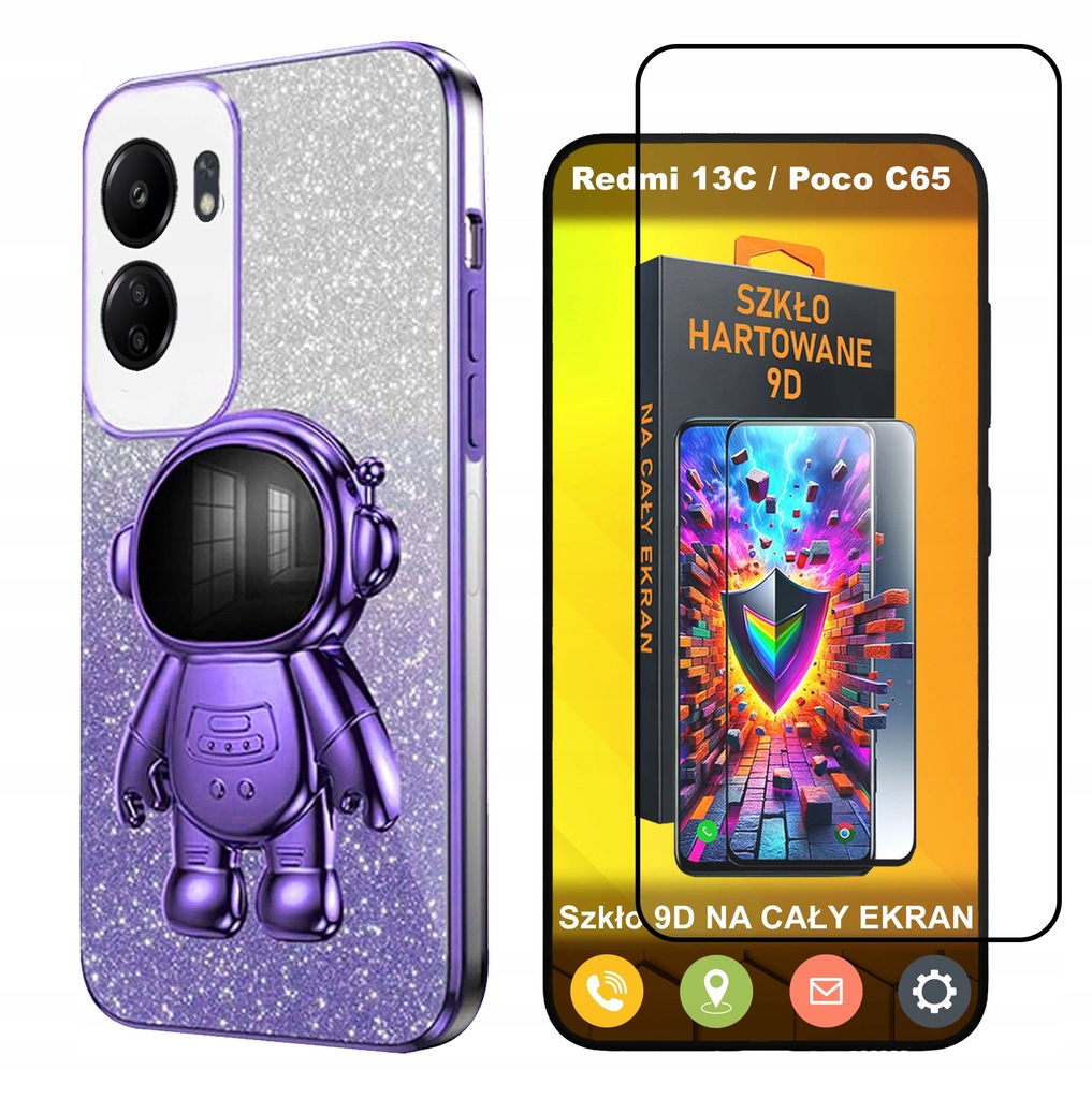 ETUI DO Xiaomi Redmi 13C/Poco C65, SPACEMAN CASE + SZKŁO 9D NA CAŁY ...