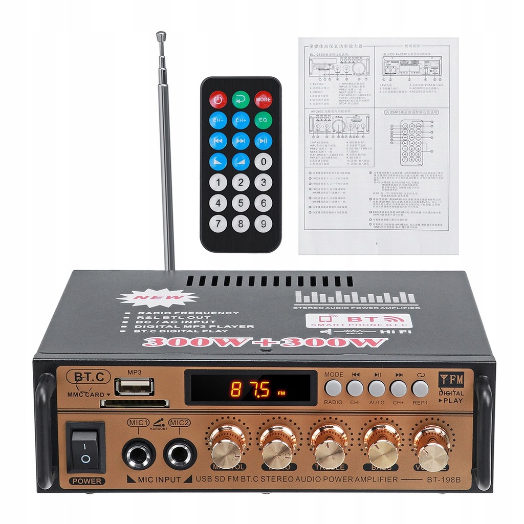 AMPLITUNER WZMACNIACZ STEREO RADIO MP3 BLUETOOTH - 10986730205 - oficjalne archiwum Allegro