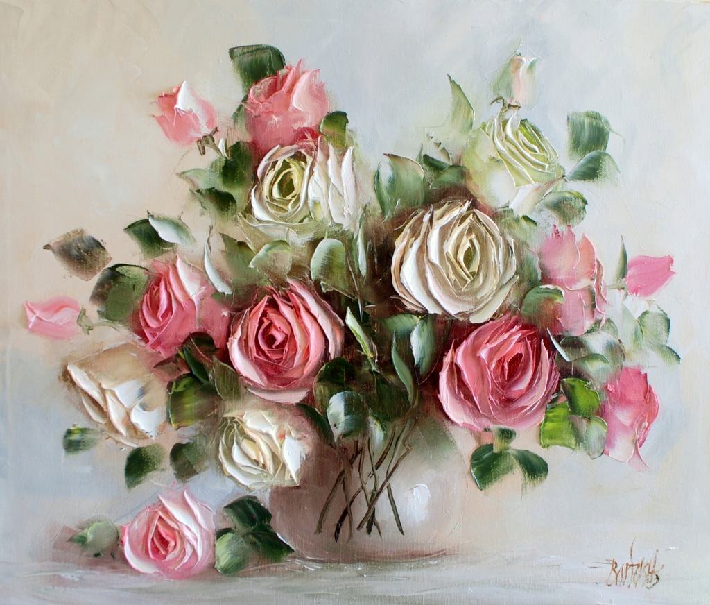 Ewa Bartosik Kwiaty RÓZE obraz olejny 60x50 - 9710579329 - oficjalne ...