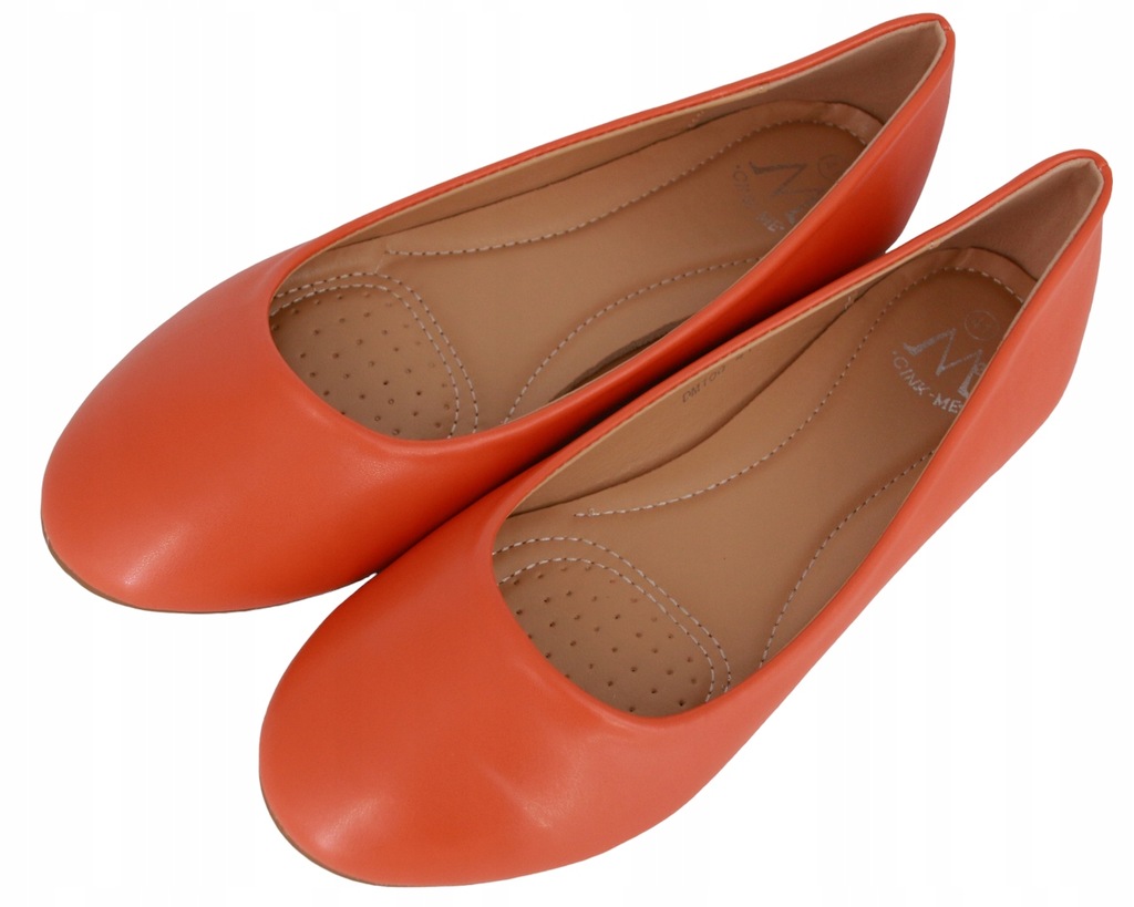 BALERINY DAMSKIE SKÓRZANE POMARAŃCZOWE DUŻE ROZMIARY BUTY WYGODNE 42 ...